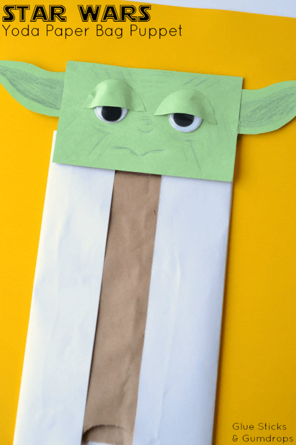 Yoda Paper Bag Puppet - DIY Yoda Puppet for Kids - Glue Sticks and Gumdrops