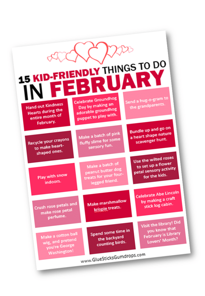 Printable February Bucket List for Kids - Glue Sticks and Gumdrops