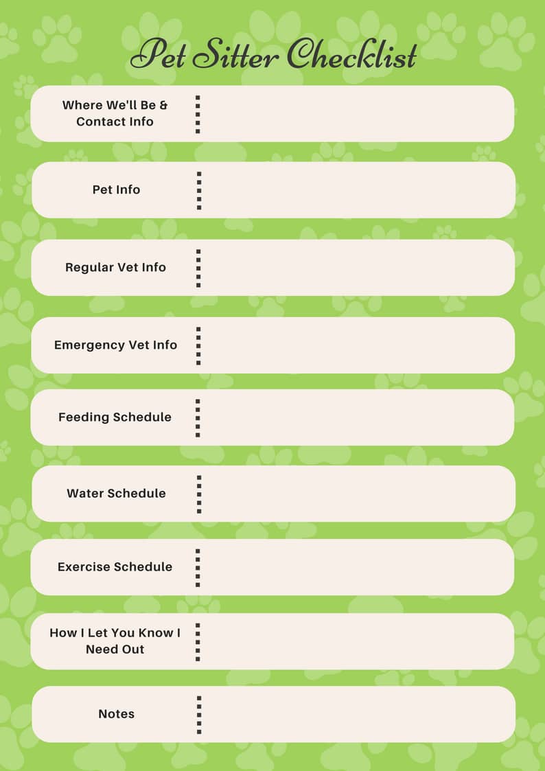 Pet Sitter Checklist Template Free Free Printable Templates
