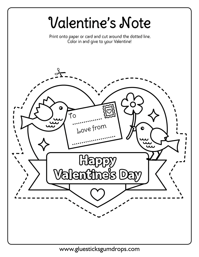 Love Birds Valentine's Day Coloring Sheet - Glue Sticks and Gumdrops