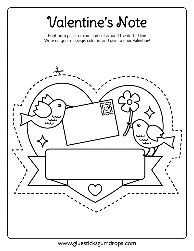 Love Birds Valentine's Day Coloring Sheet - Glue Sticks and Gumdrops