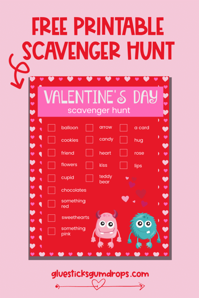 Valentine Scavenger Hunt for Kids - Glue Sticks and Gumdrops