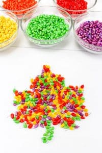 Fall Leaf Craft with Popcorn Kernels - Glue Sticks and Gumdrops