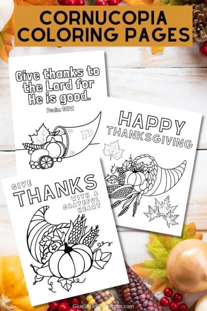 3 Free Cornucopia Coloring Printables for Thanksgiving