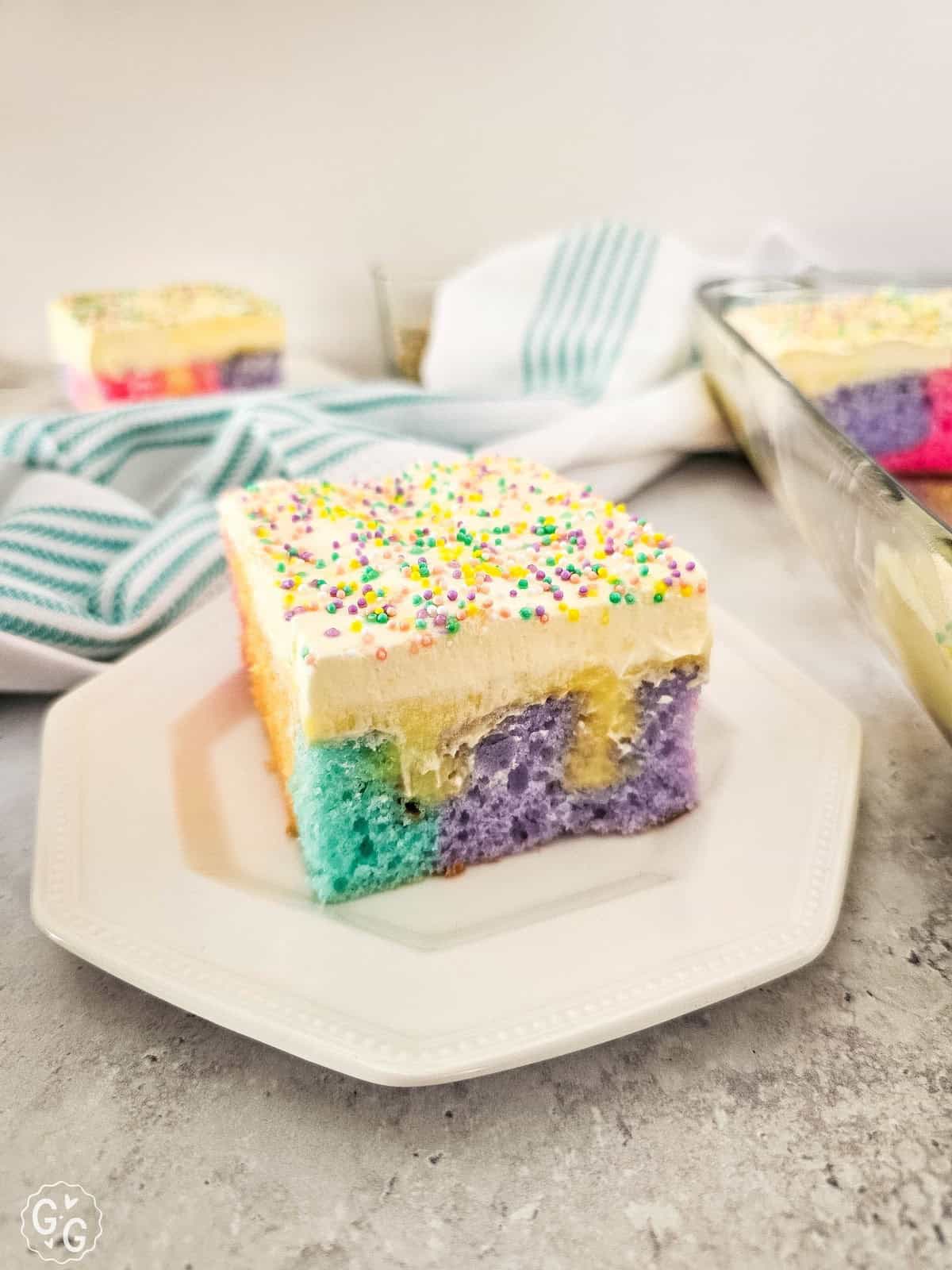 Easy Rainbow Poke Cake (No Jello Needed)